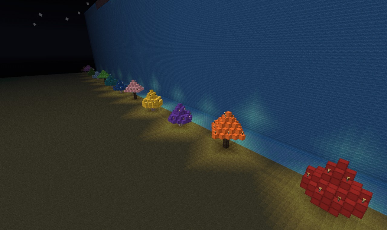 Different Colour Wool Trees, Nether Trees and Gold Trees Minecraft Map