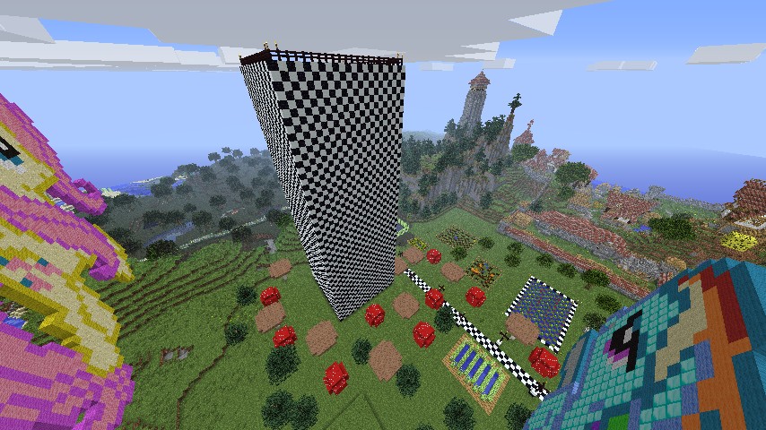 Checkerboard tower and two cottages package Minecraft Map