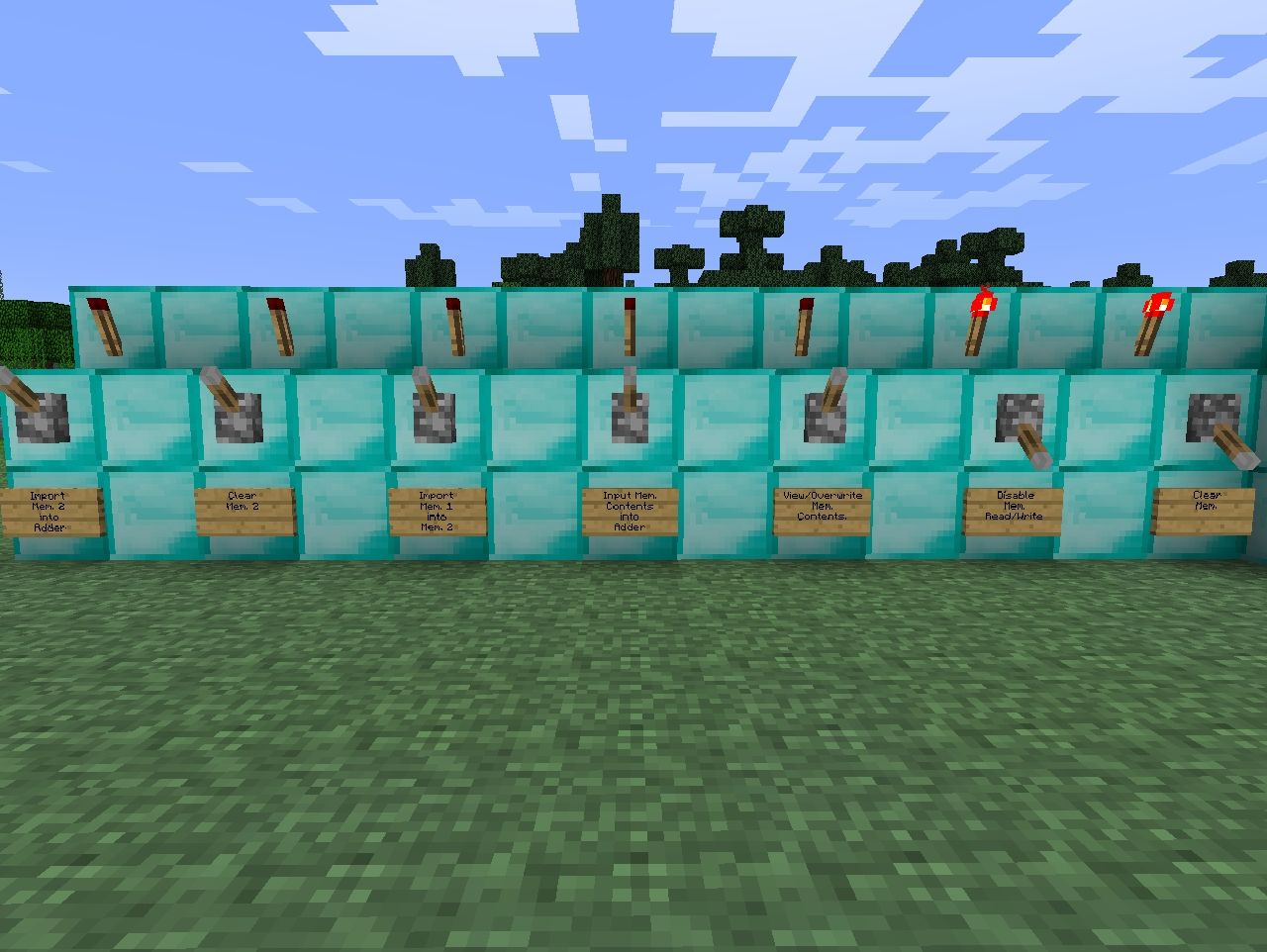 Redstone and Redpower 8-bit adder + 2x8 bits of Memory Minecraft Map