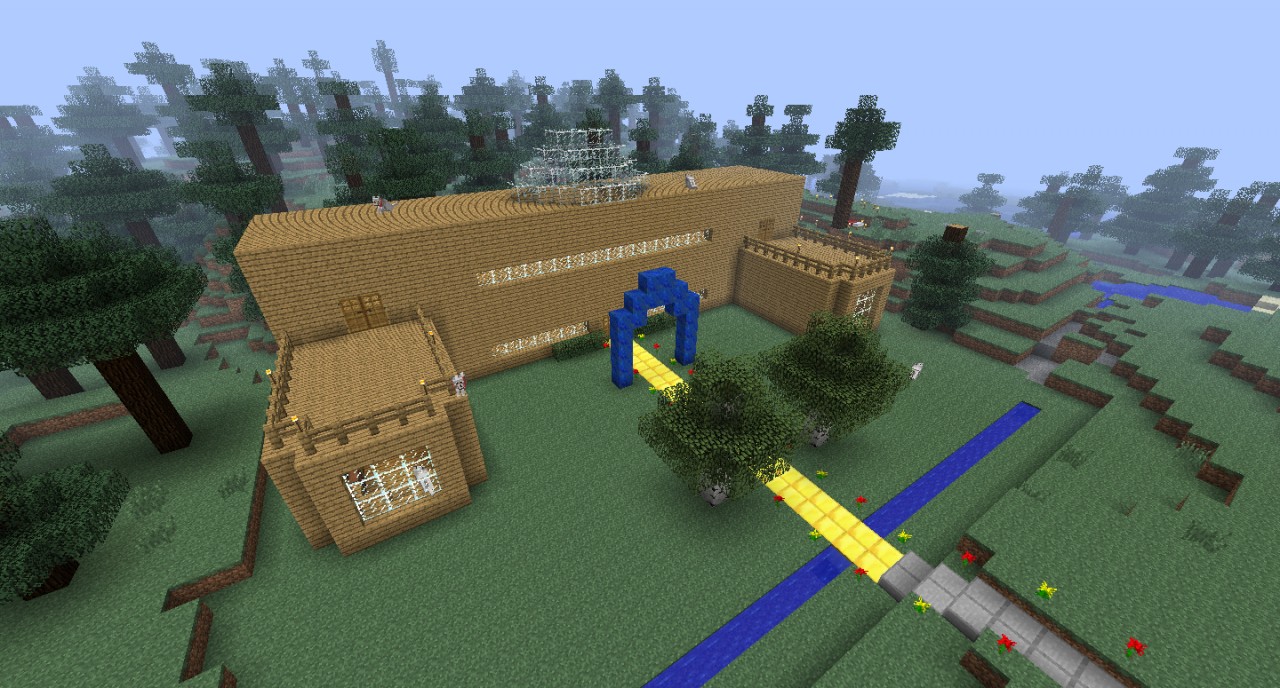 Awesome Mansion with Notch Statue + Wolf Pack Minecraft Map