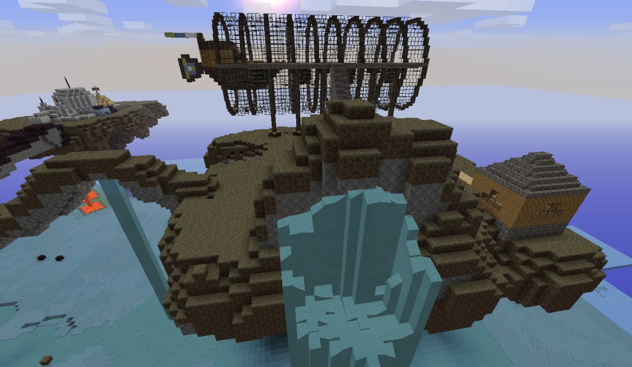 Steampunk floating islands with airship port and factory Minecraft Map