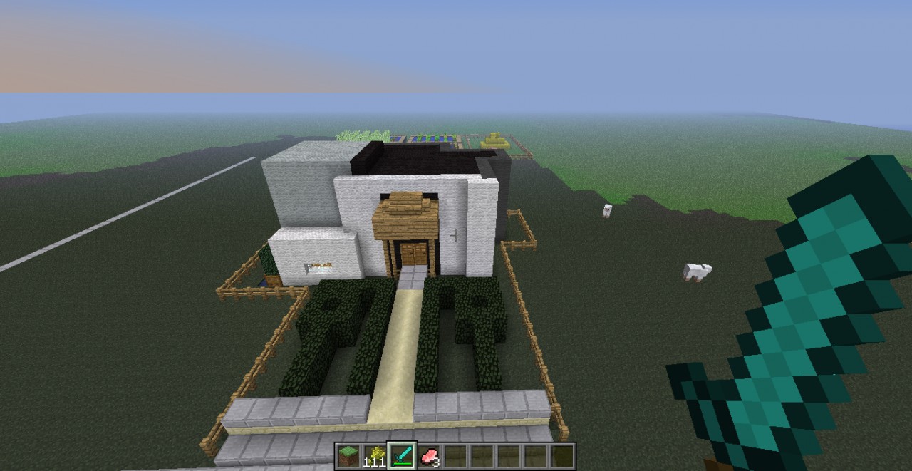 modern house with farm and flatland Minecraft Map