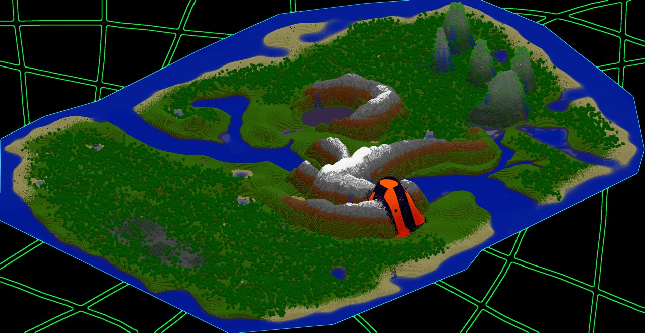 Unknown civilization island (pyramids, volcano, mountains, rivers ...