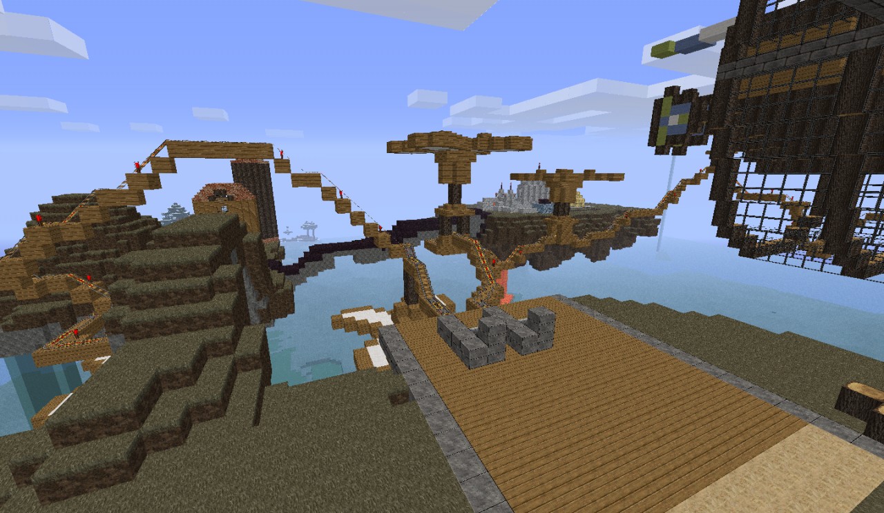 Steampunk floating islands with airship port and factory Minecraft Map