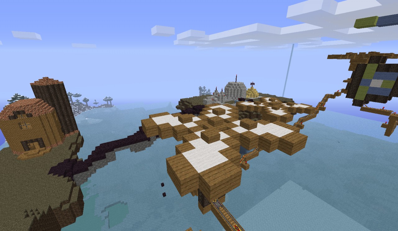 Steampunk floating islands with airship port and factory Minecraft Map