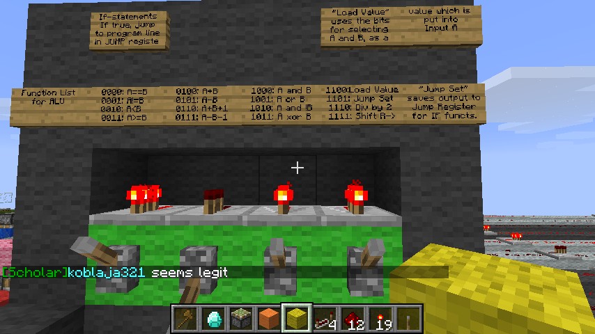 ALU (with User Interface including 4-bit opcode) Minecraft Map