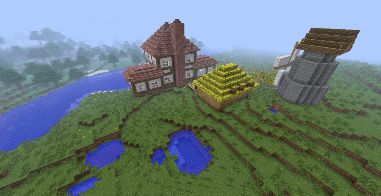 House near River with Farms Minecraft Map