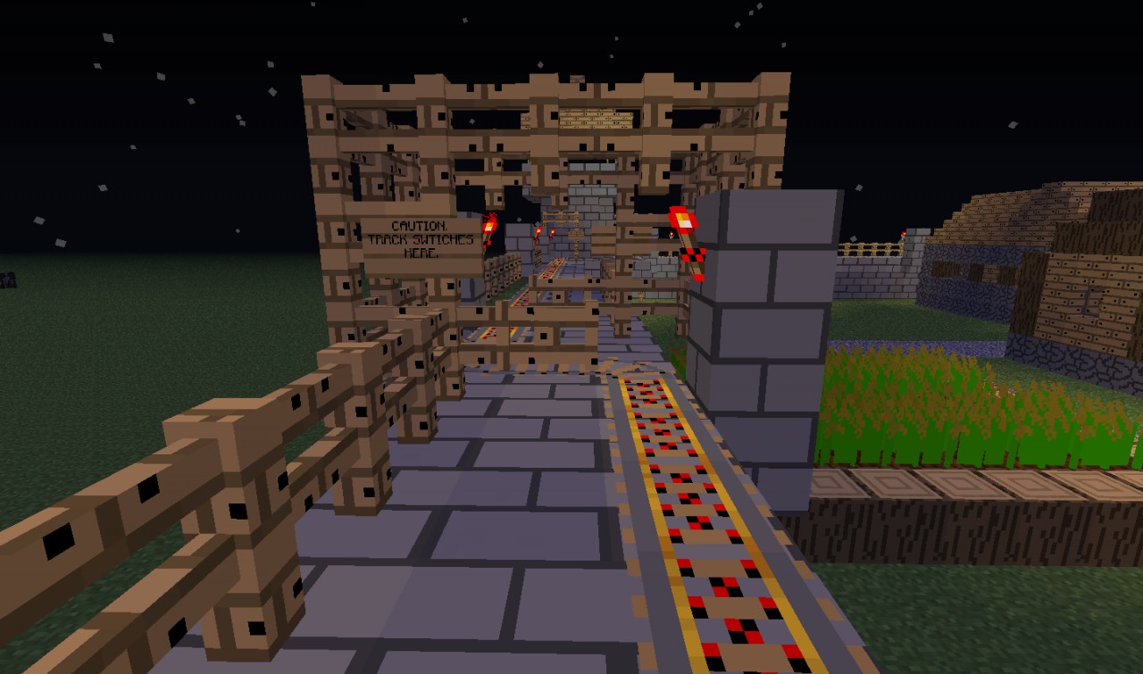 Rollercoaster and defence walls around NPC village. Minecraft Map