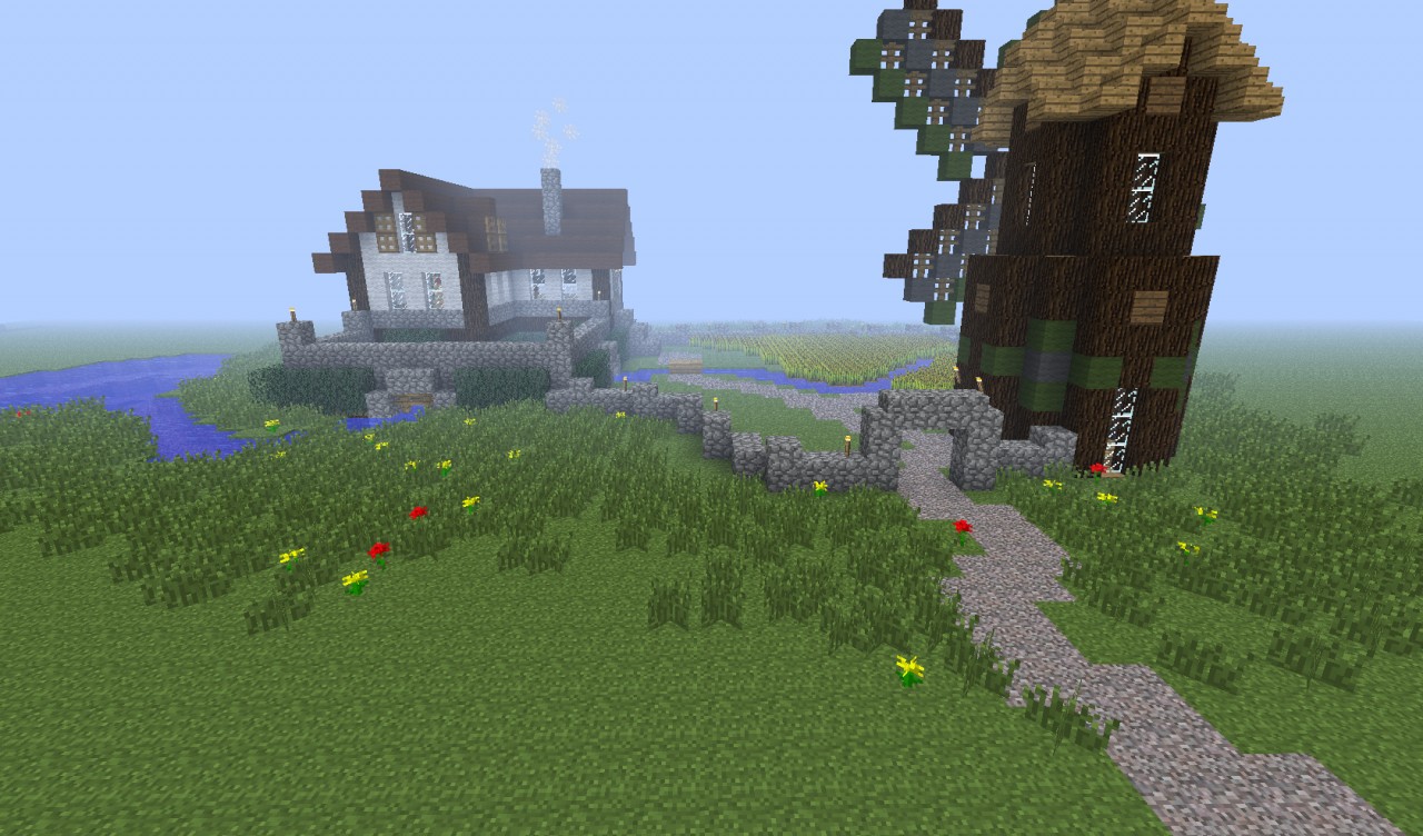 Cottage with a windmill and a farm Minecraft Map