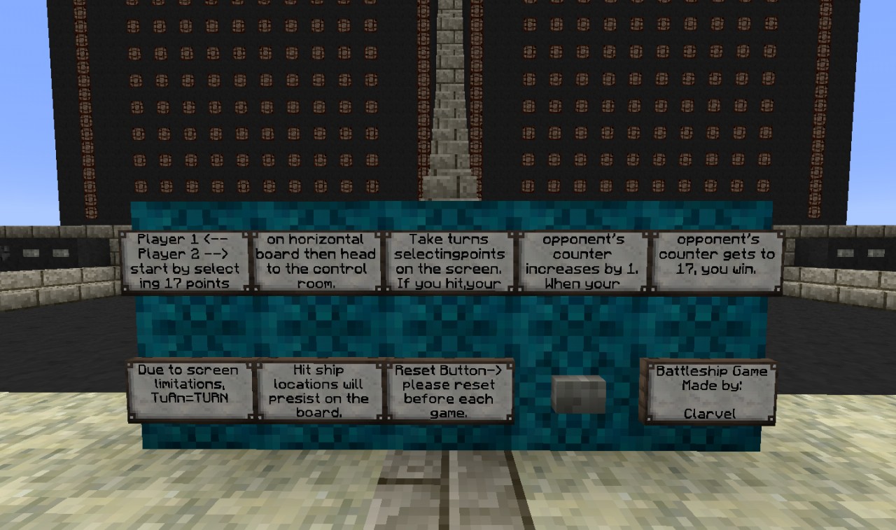 Battleship (the game) in minecraft Minecraft Map
