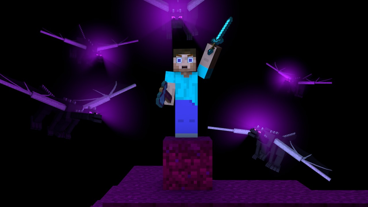 Enderdragons Invade Minecraftia - Minecraft 3D Render