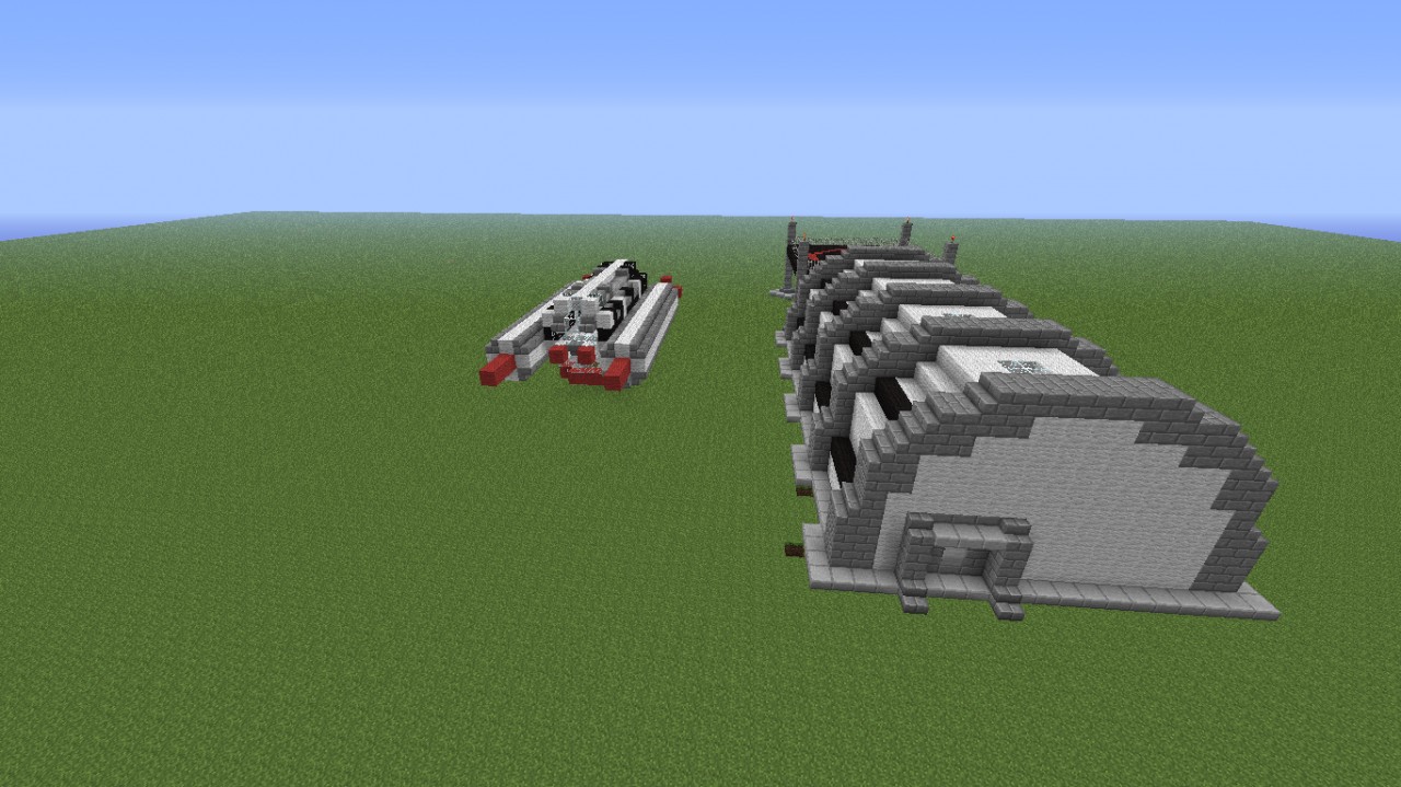 Hangar with a space ship and landing platform Minecraft Map
