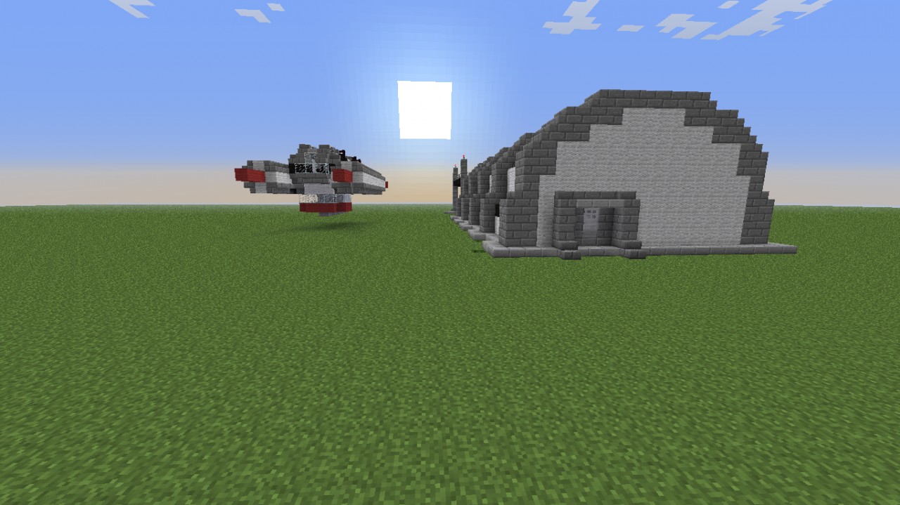 Hangar with a space ship and landing platform Minecraft Map