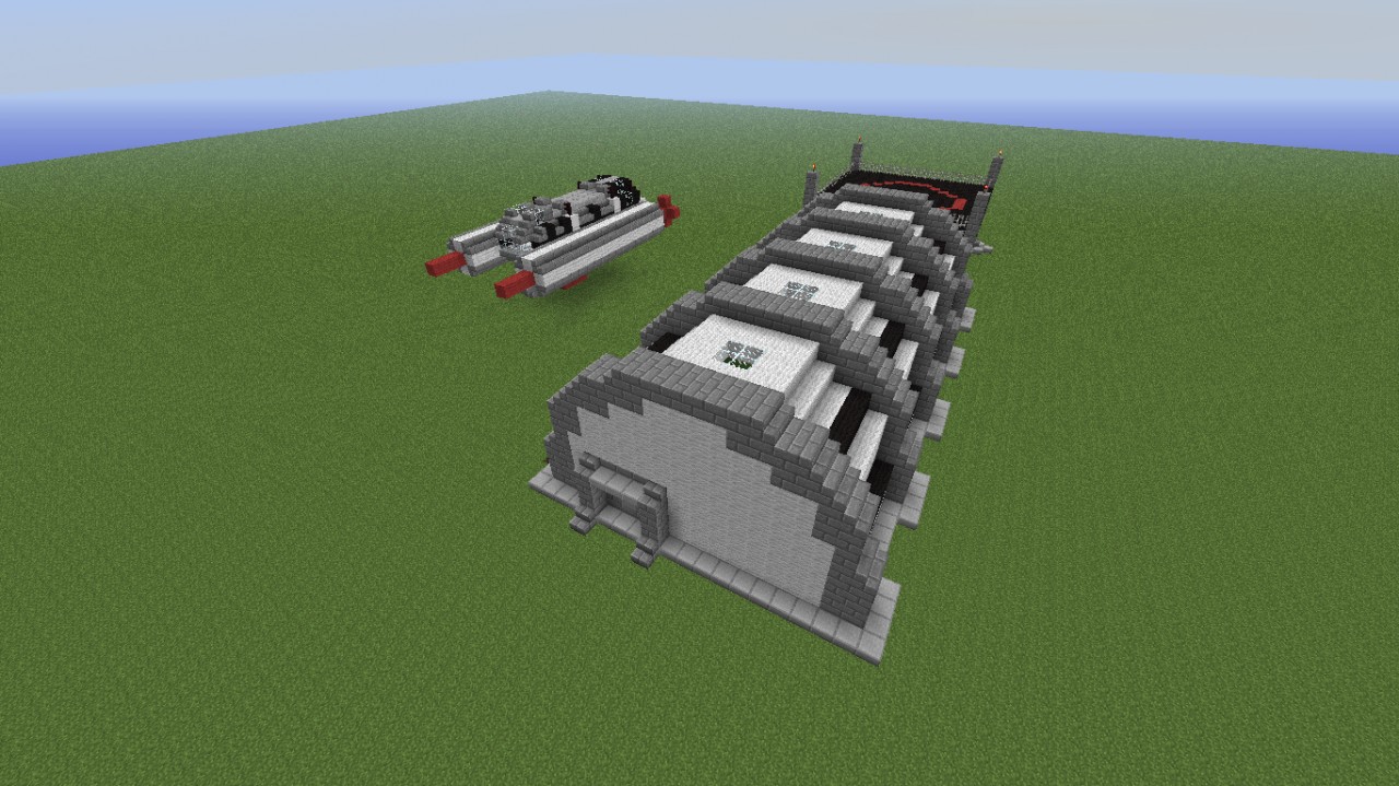 Hangar with a space ship and landing platform Minecraft Map