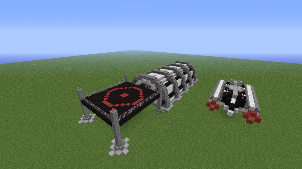 Hangar with a space ship and landing platform Minecraft Map