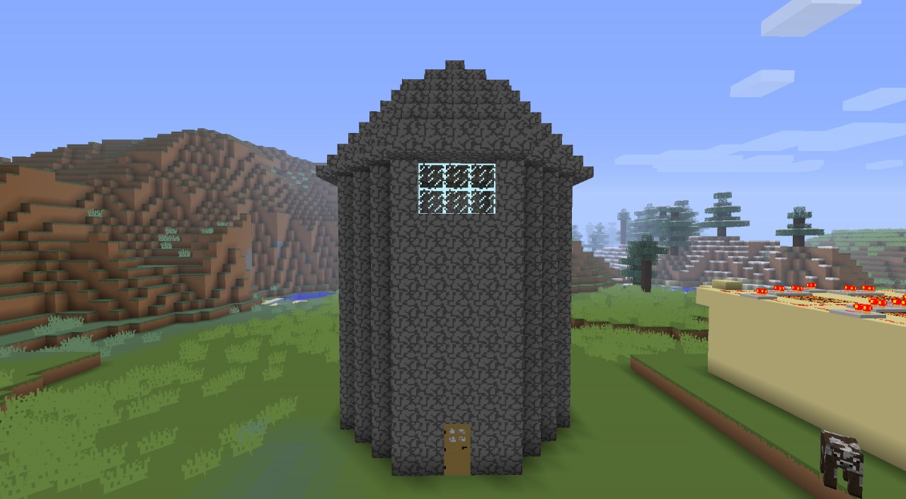 black and white house and a tower Minecraft Map