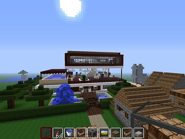 Modern netherack mansion+football stadium+ice skating rink Minecraft Map