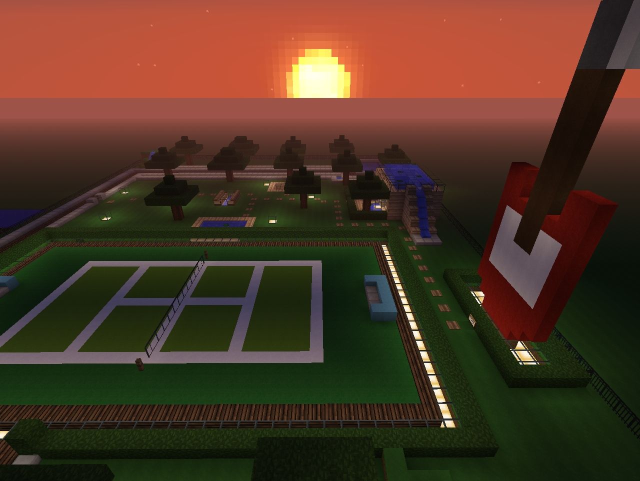 Modern netherack mansion+football stadium+ice skating rink Minecraft Map