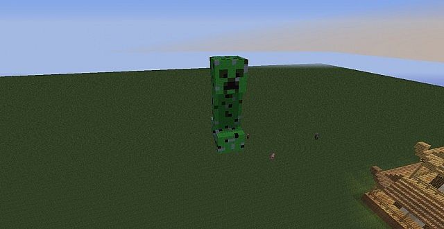 japanese house and a creeper statue Minecraft Map