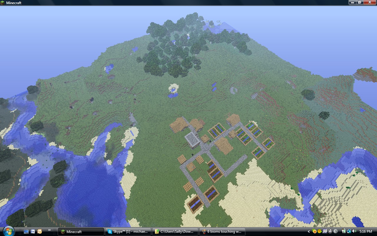 Village in the center of 6 different bioms Minecraft Map