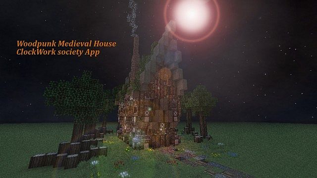 Woodpunk Medieval house- Clockwork society app Minecraft Map