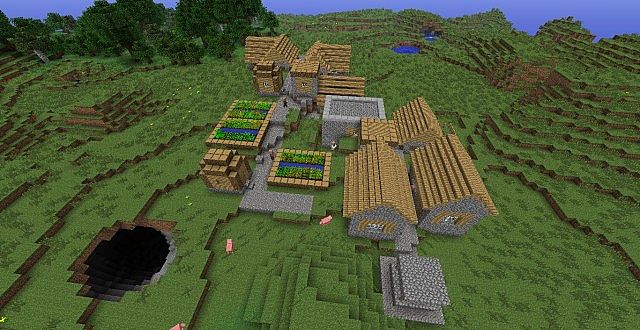 Village with a big cave Minecraft Map