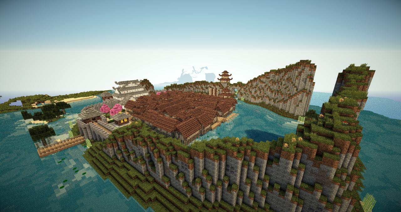 Asian Village On Pillars - Batoji Custom Terrain Minecraft Map