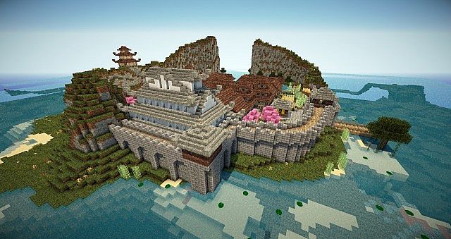 Asian Village On Pillars - Batoji Custom Terrain Minecraft Map