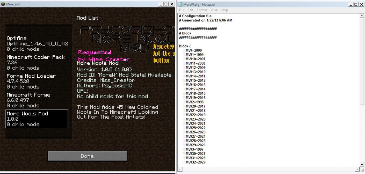 PsycosisHC's More Wool Mod! (45 New Wool Colors) {1.4.7} [Forge Only ...