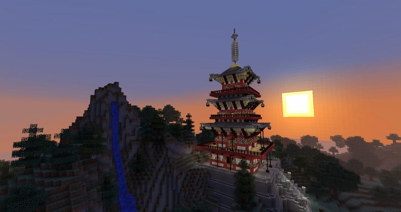 Nachi falls and Seiganto-ji Pagoda on pwego Minecraft Map