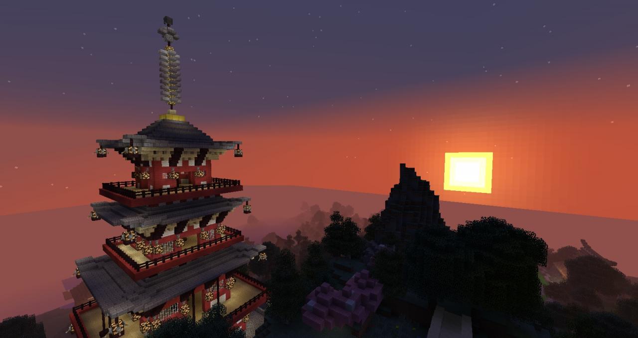 Nachi falls and Seiganto-ji Pagoda on pwego Minecraft Map
