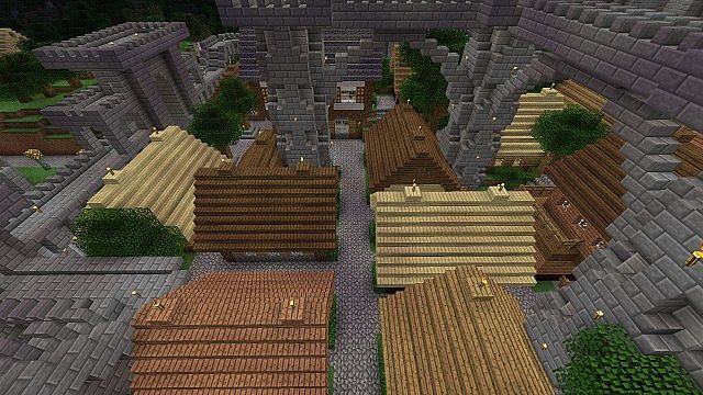 Castle and village in survival mod Minecraft Map