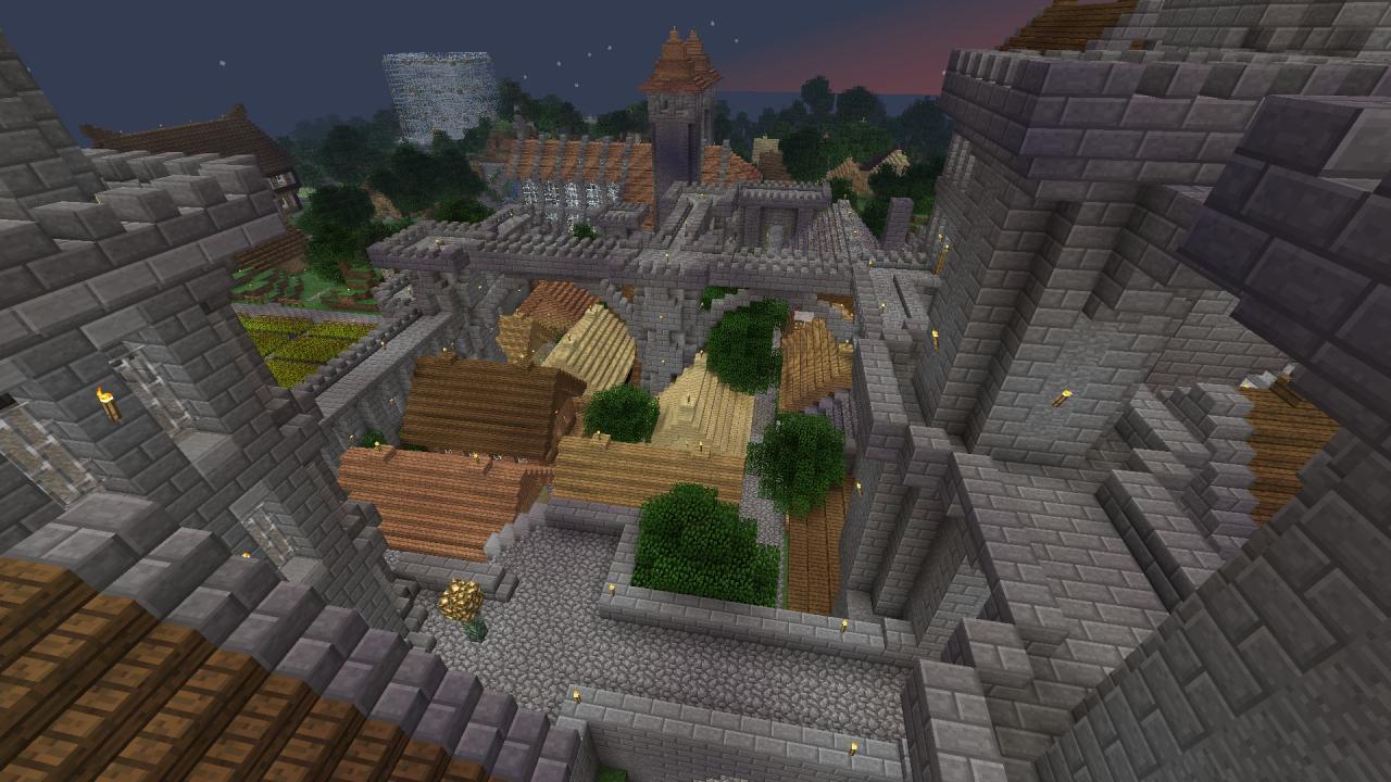 Castle and village in survival mod Minecraft Map