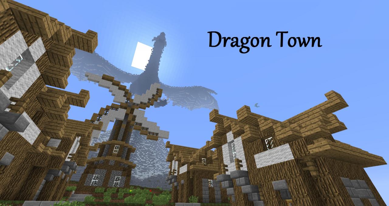 Dragon Town: Mountains, Rivers, Town, Huge Dragon Minecraft Map