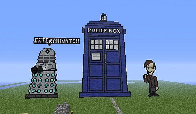 Doctor Who, Tardis and Dalek Pixel Art Minecraft Map