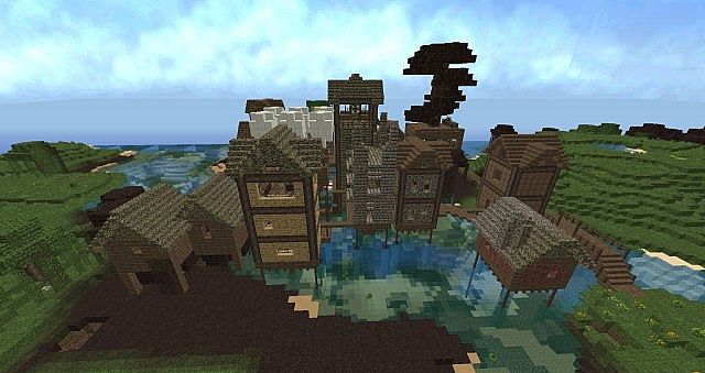 stilt river village Minecraft Map