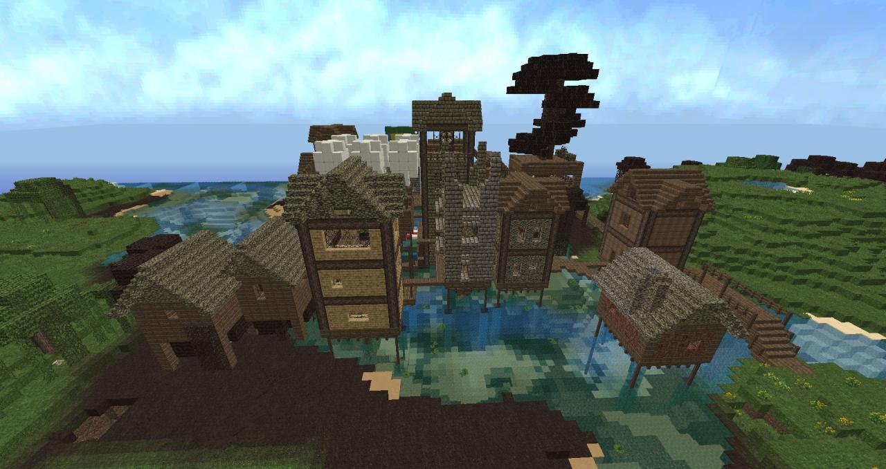 stilt river village Minecraft Map