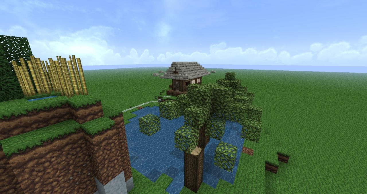 Small Japanese house next to a waterfall Minecraft Map