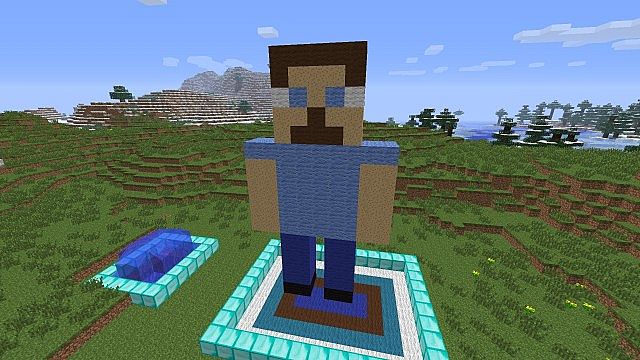 Steve Statue+Farm-Land+House+Fountain Minecraft Map