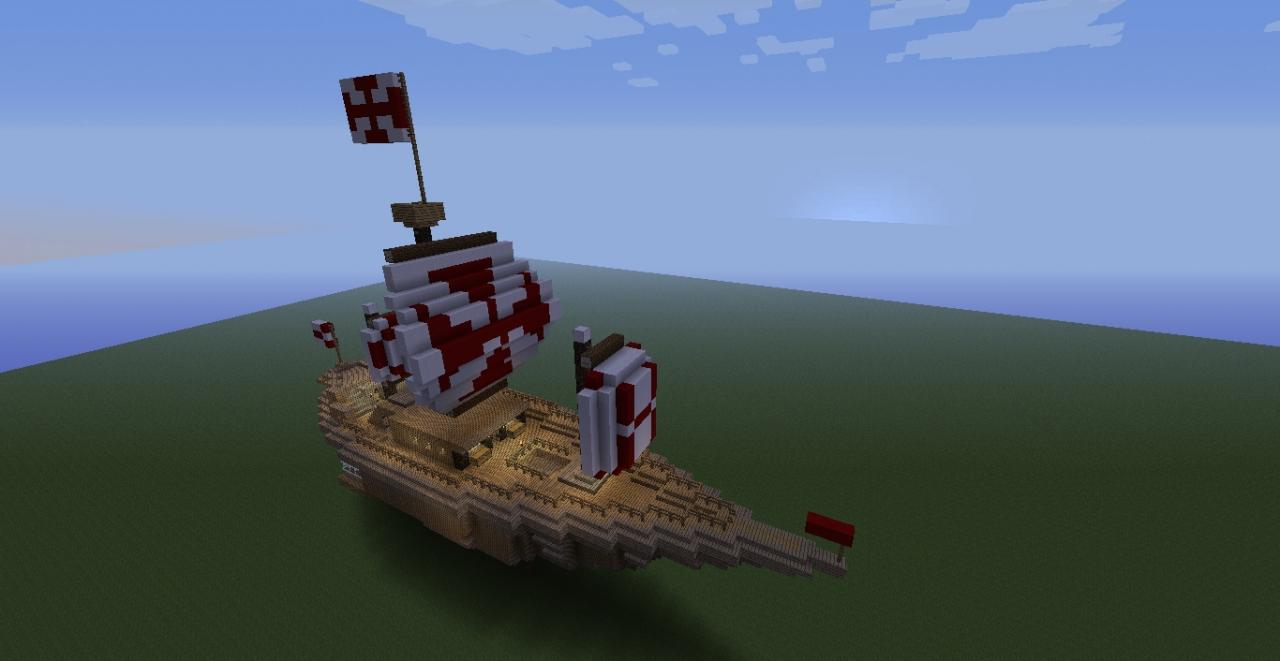 Big Boat with Red and White Sails Minecraft Map