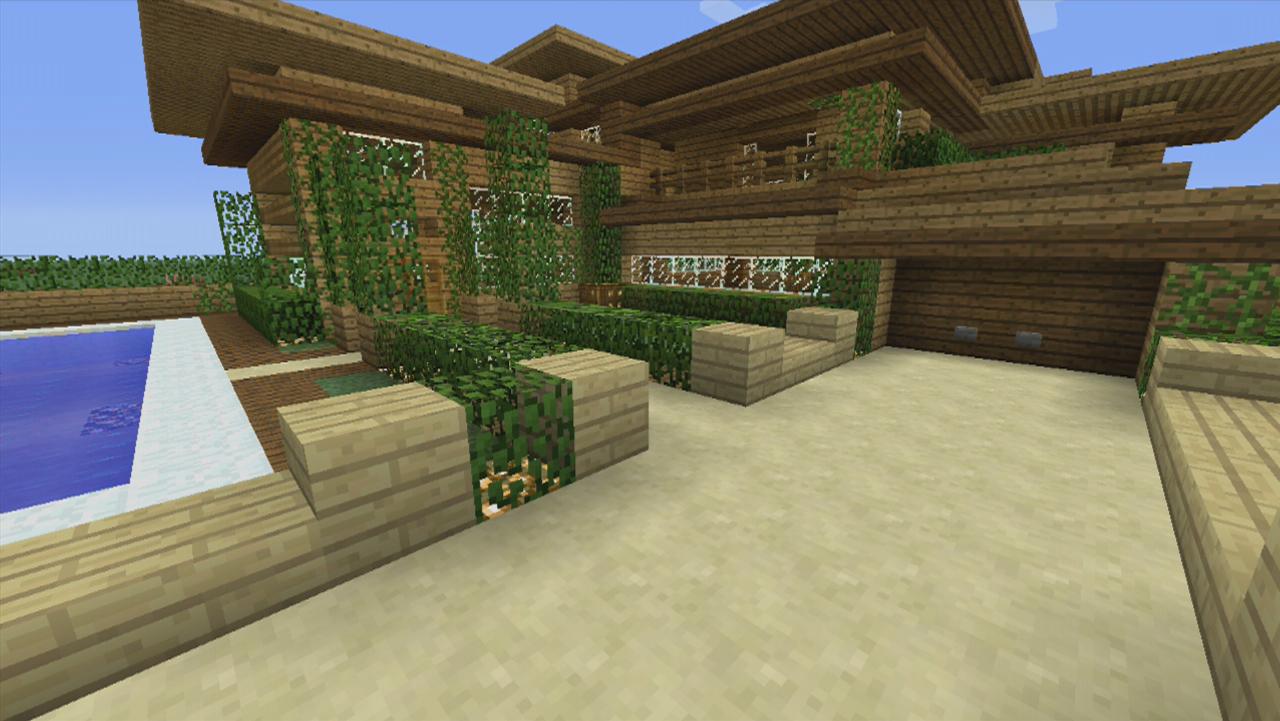 Large Luxurious Wooden Modern Villa! w/ pool Minecraft Map