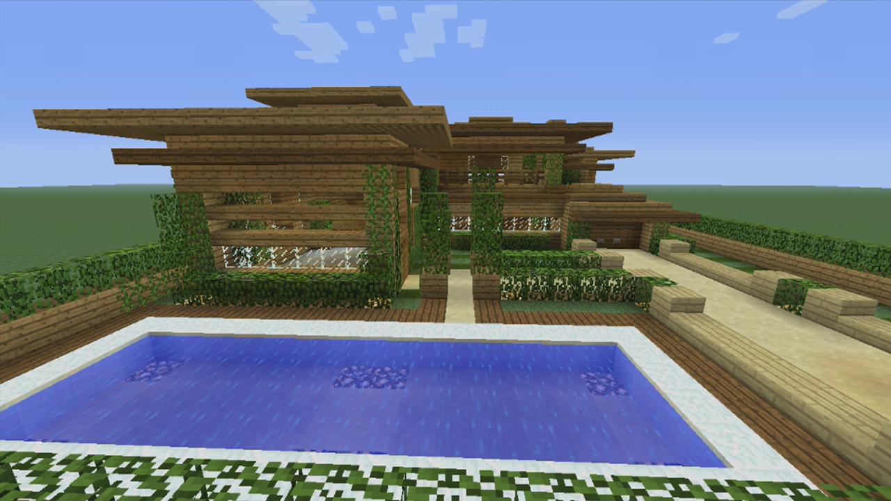 Large Luxurious Wooden Modern Villa! w/ pool Minecraft Map