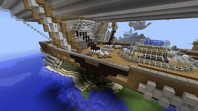 Huge Airship w/ FULL INTERIOR & WORKING TNT CANNON Minecraft Map