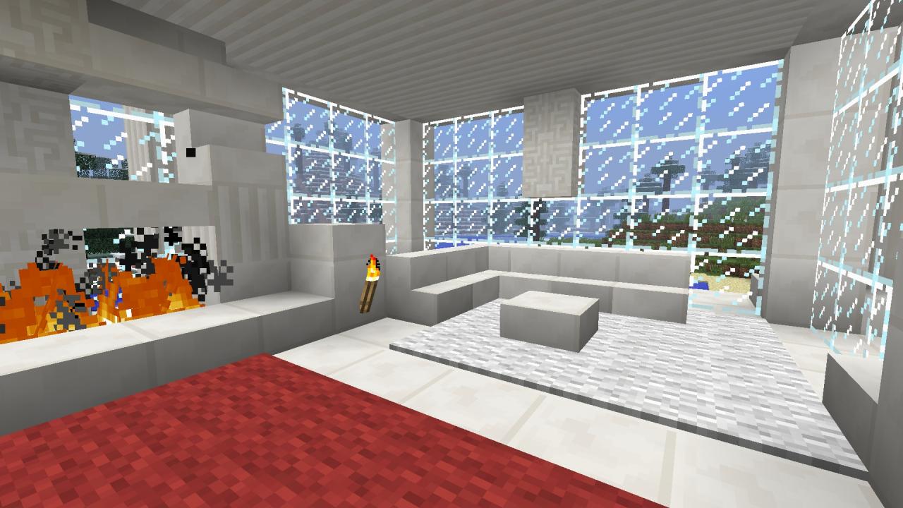 Modern House- Quartz, Fireplaces, Great Views, Bridge Minecraft Map
