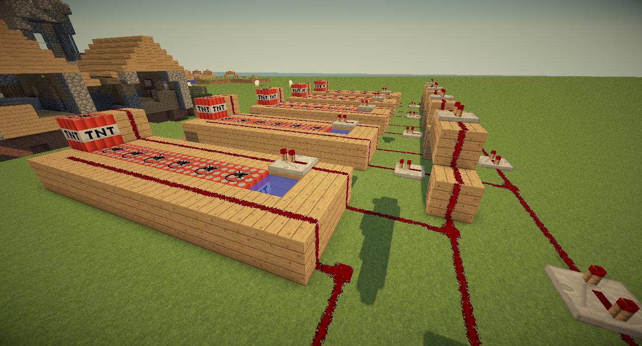 5 TNT Cannons rigged to one button. Minecraft Map
