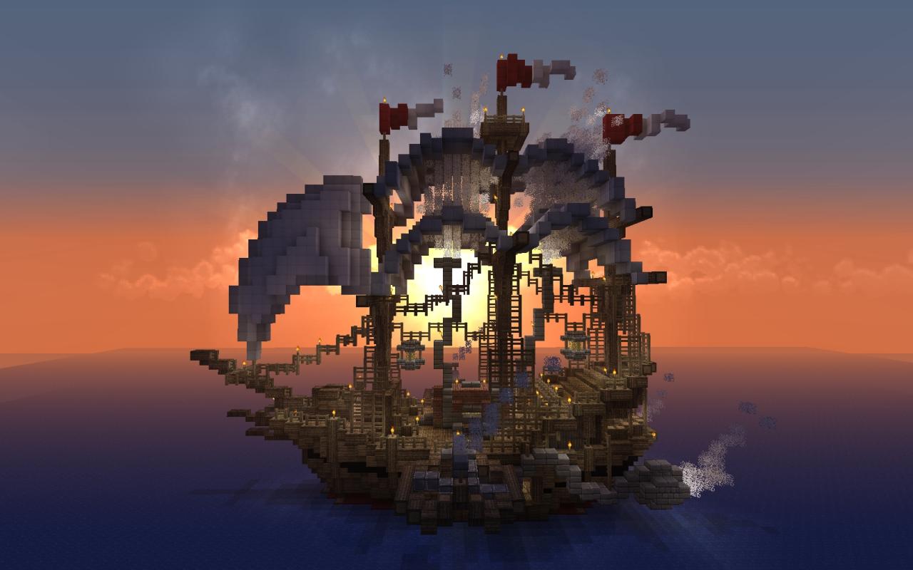S,P OakLand ~ SteamPunk AirShip (Old) Minecraft Map