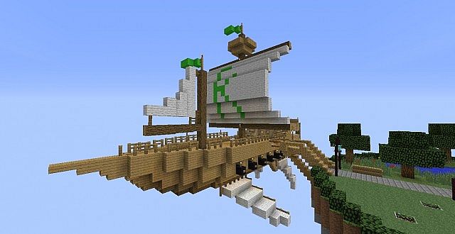 Floating Island w/ modern house, air ship, and more. Minecraft Map