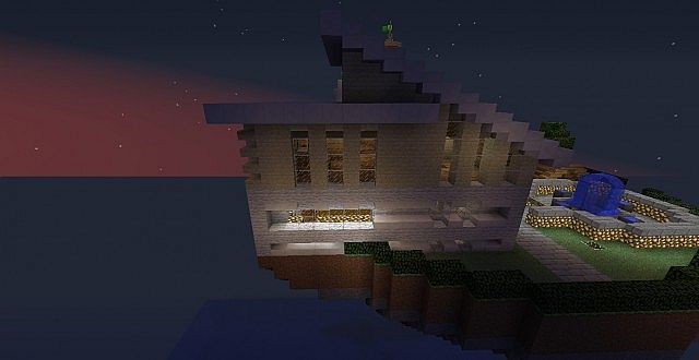 Floating Island w/ modern house, air ship, and more. Minecraft Map
