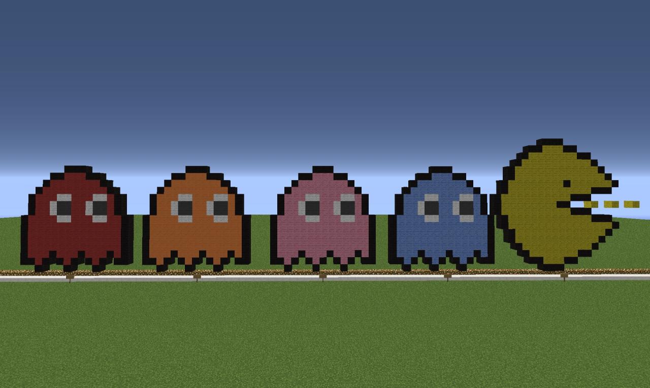 Pacman & Ghosts Pixel Art Minecraft Project