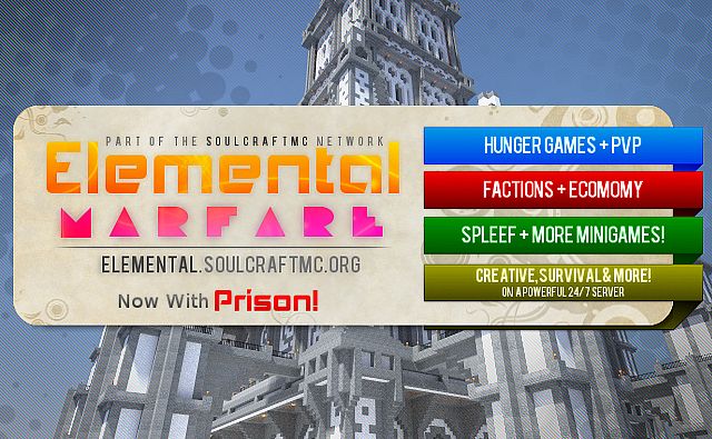 Elemental Warfare 1.7.4 [ Prison, Paintball, Survival, Creative, Hunger Games and More ...